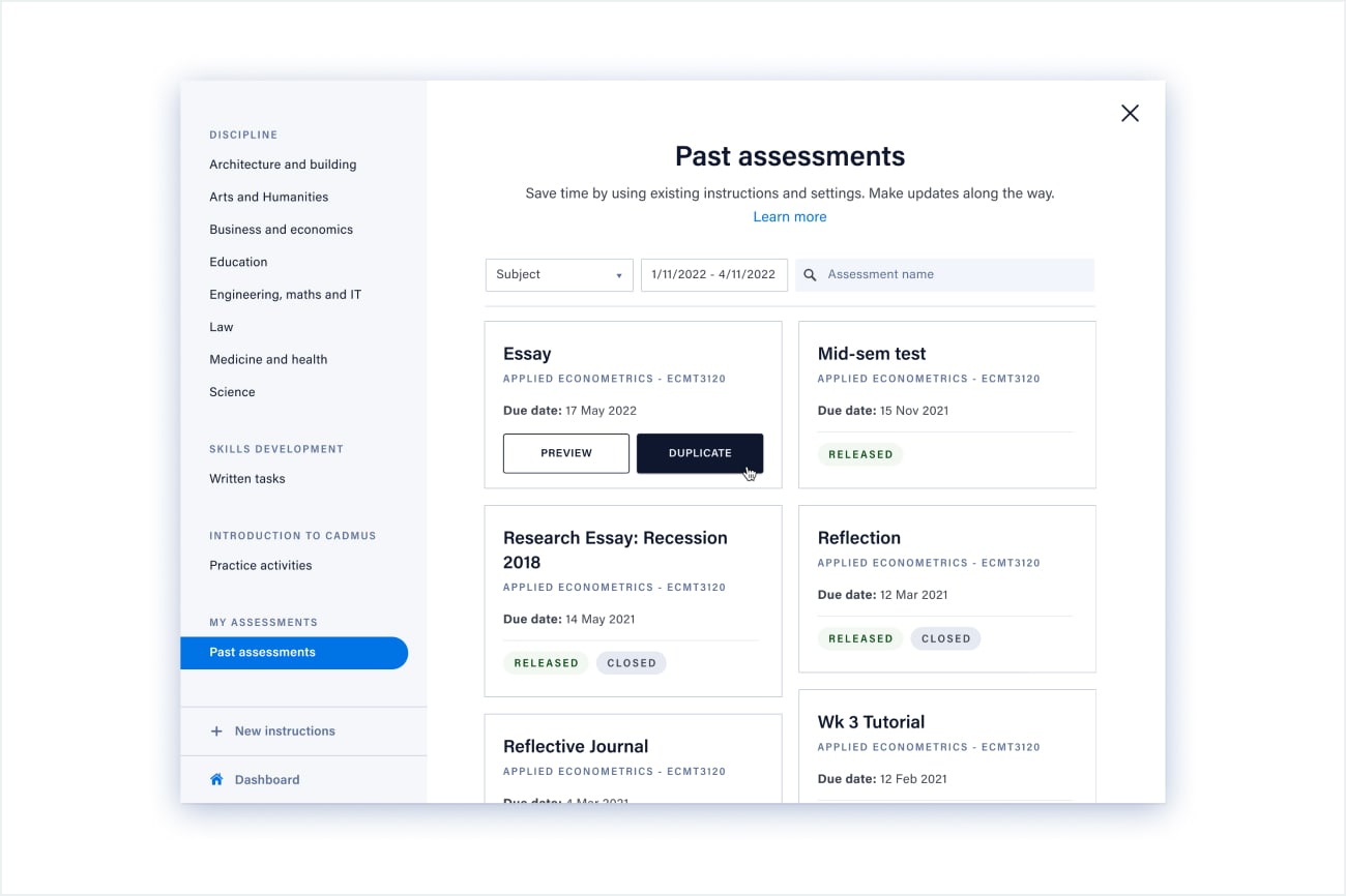 Reusing past assessments